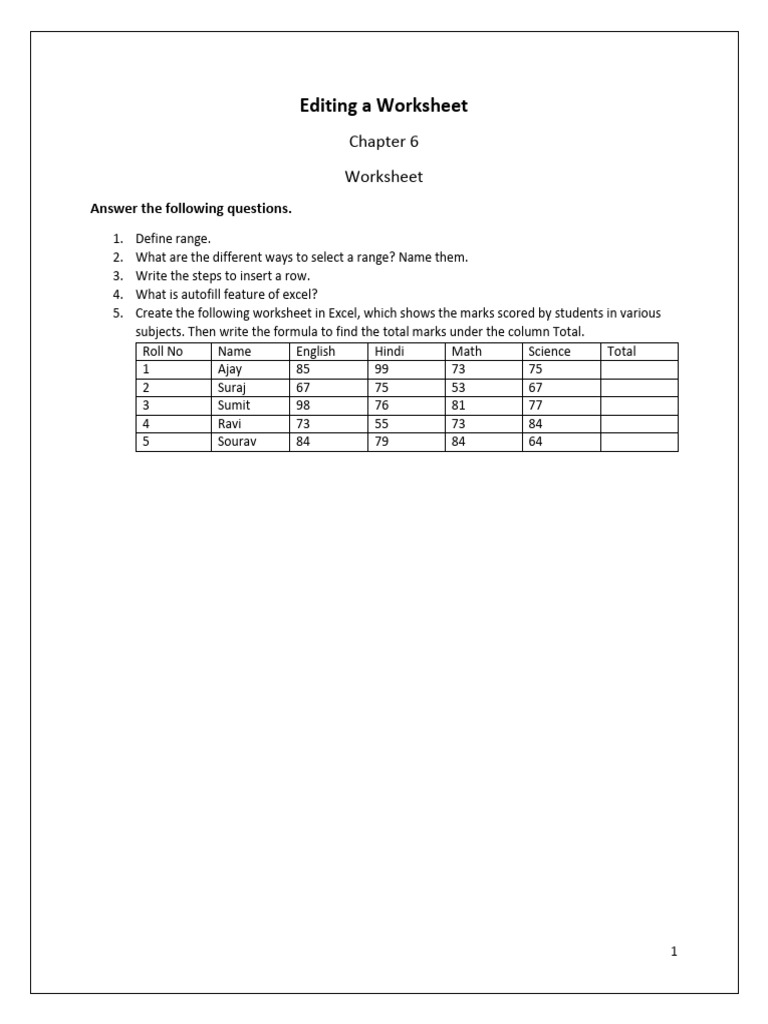 CH 6 Worksheet | Download Free PDF | Worksheet | Microsoft Excel