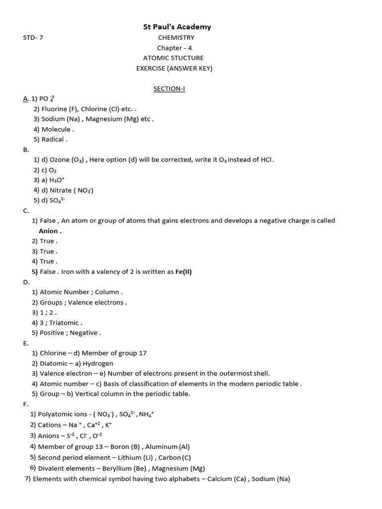 CH 4 Exercise | PDF | Ion | Valence (Chemistry)