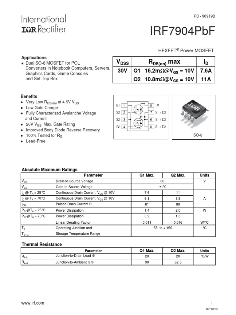 Infineon IRF7904 DataSheet v01 01 En | PDF | Field Effect Transistor | Computer Engineering