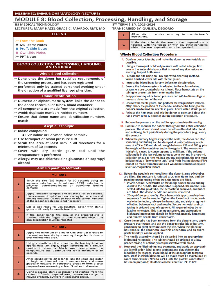 L8 - Blood Collection, Processing, Handling, and Storage | PDF | Blood ...
