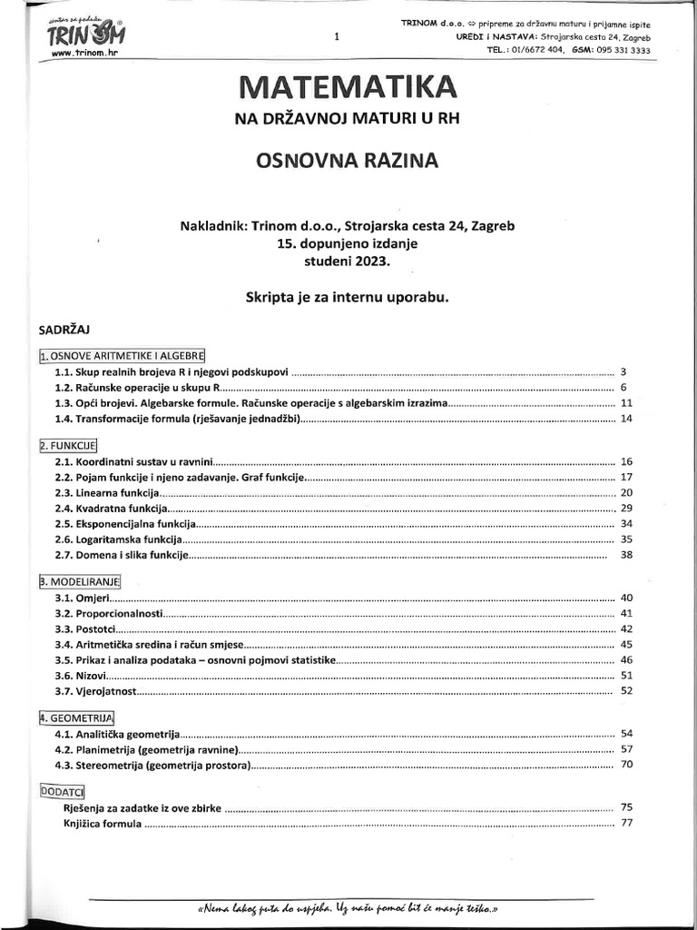 Matematika Osnovna Trinom 2023 | PDF