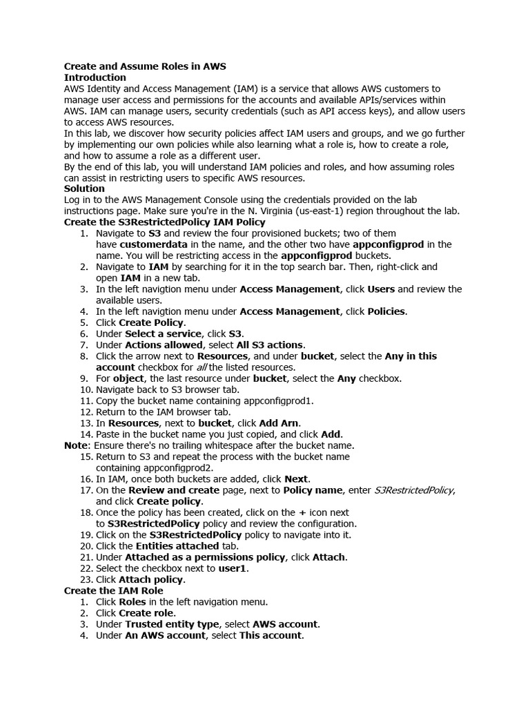 Create and Assume Roles in AWS | PDF | Amazon Web Services | Software