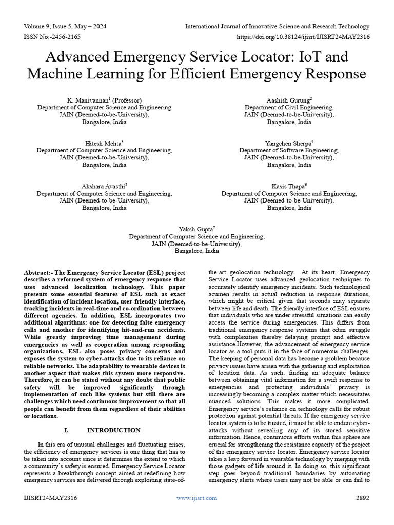 Advanced Emergency Service Locator: IoT and Machine Learning For ...