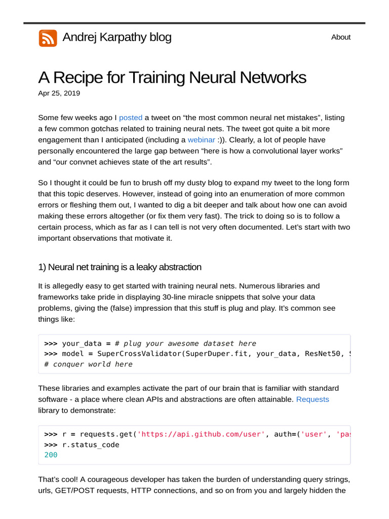 A Recipe for Training Neural Networks | PDF | Artificial Neural Network | Artificial Intelligence