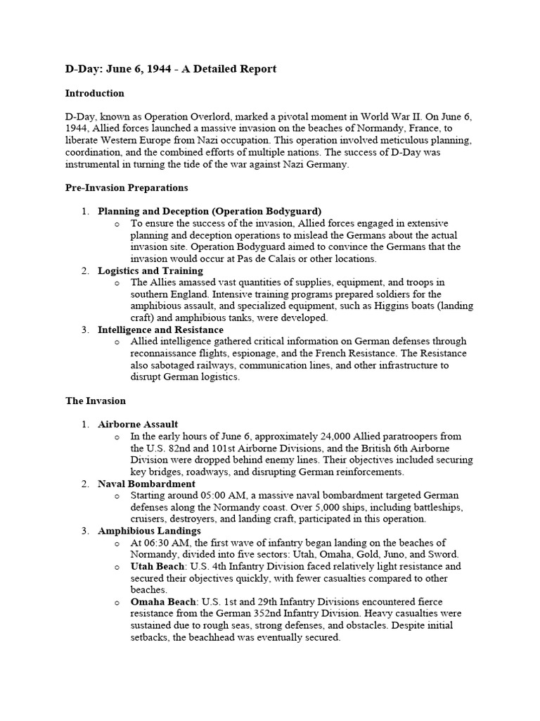 D-Day A Detailed Report | PDF | Normandy Landings | Operation Overlord