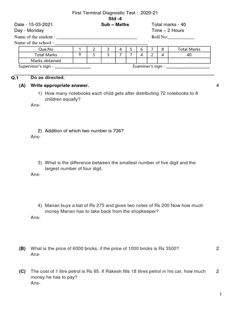 15-03-2021 4 - Maths | PDF | Teaching Methods & Materials