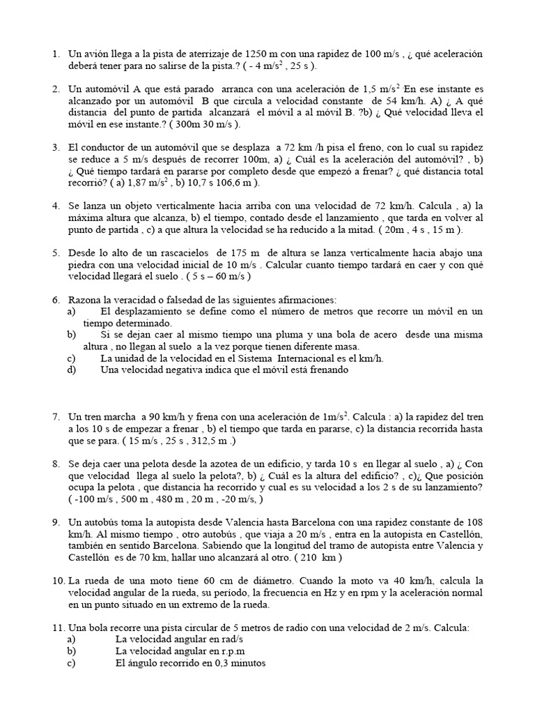 Ejercicios Cinematica | PDF | Velocidad | Frecuencia
