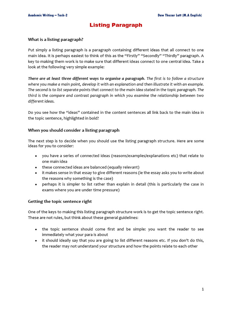 Task 2 - Listing Paragraph | PDF | Essays | Reason