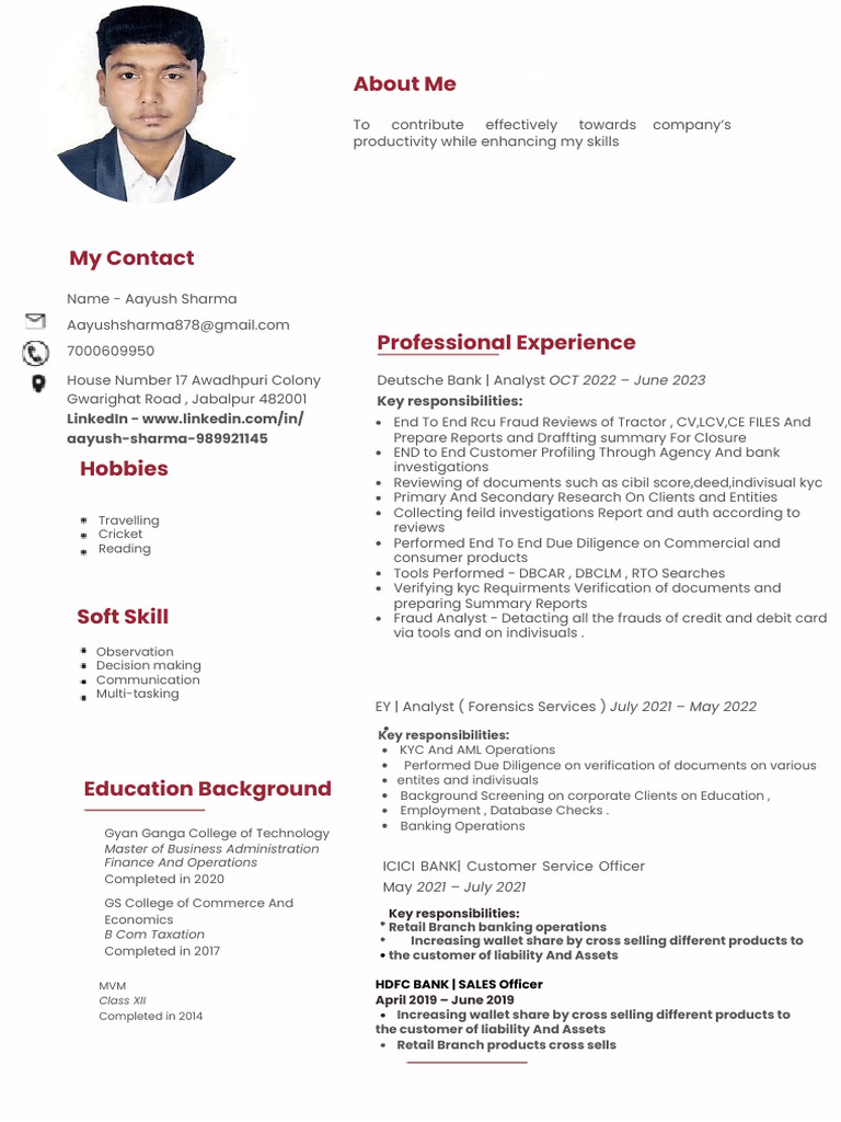 Aayush Sharma CV-5 | Download Free PDF | Banks | Economies