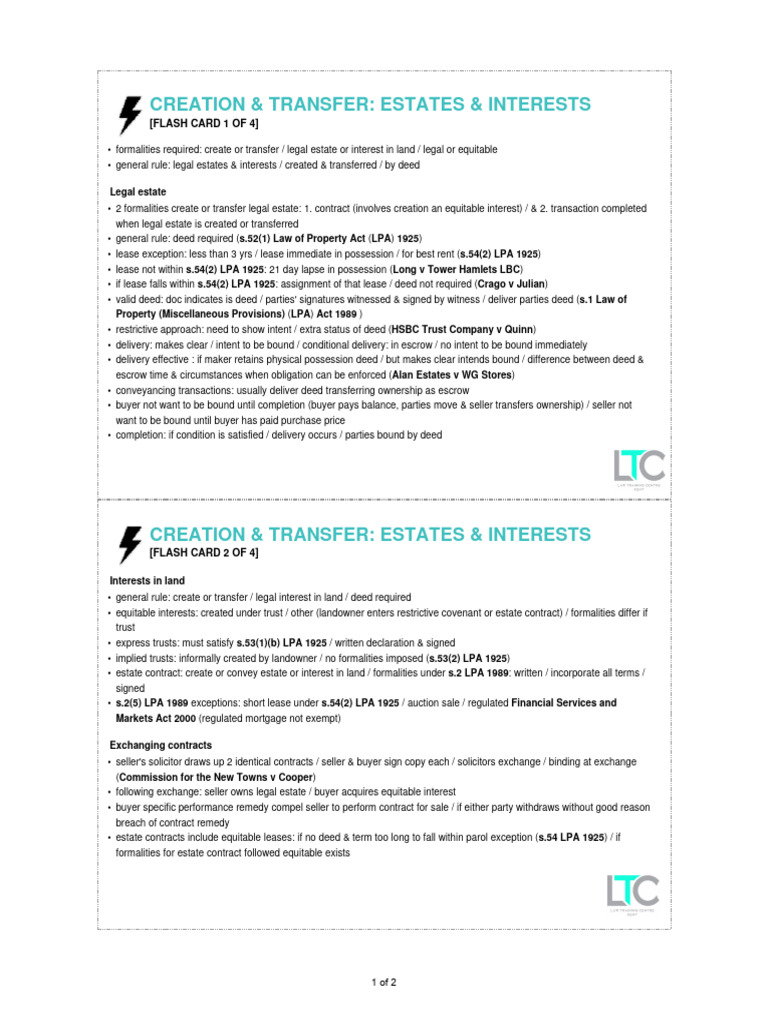 Creation Transfer Estates Interest | PDF | Conveyancing | Deed