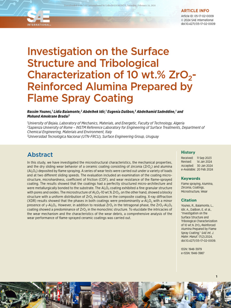 Investigation On The Surface Structure and Tribological Characterization of 10 WT.% ZrO2 ...