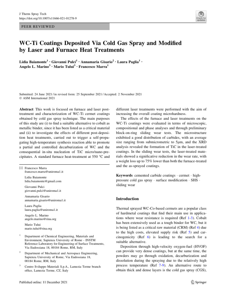 WC-Ti Coatings Deposited Via Cold Gas Spray and Modified by Laser and ...