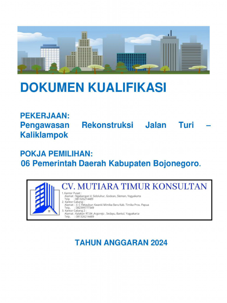 Dok. Kualifikasi Pengawasan Rekonstruksi Jalan Turi - Kaliklampok | PDF