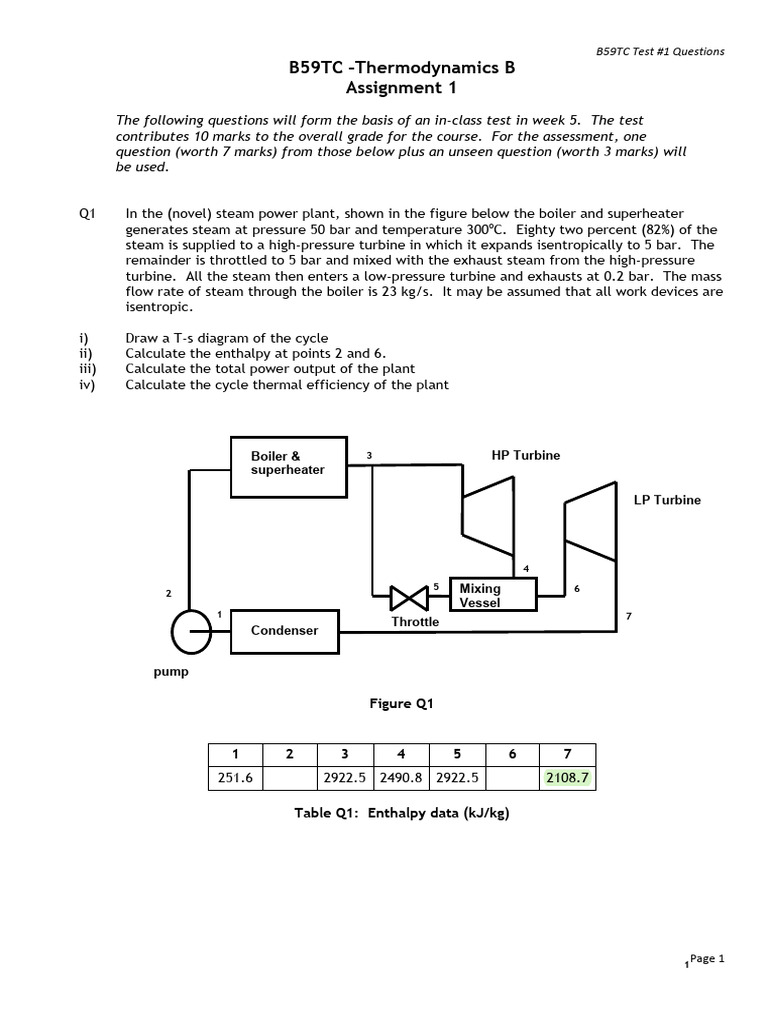 Steam Cycle Questions Test #1 Updated | PDF | Steam | Steam Engine