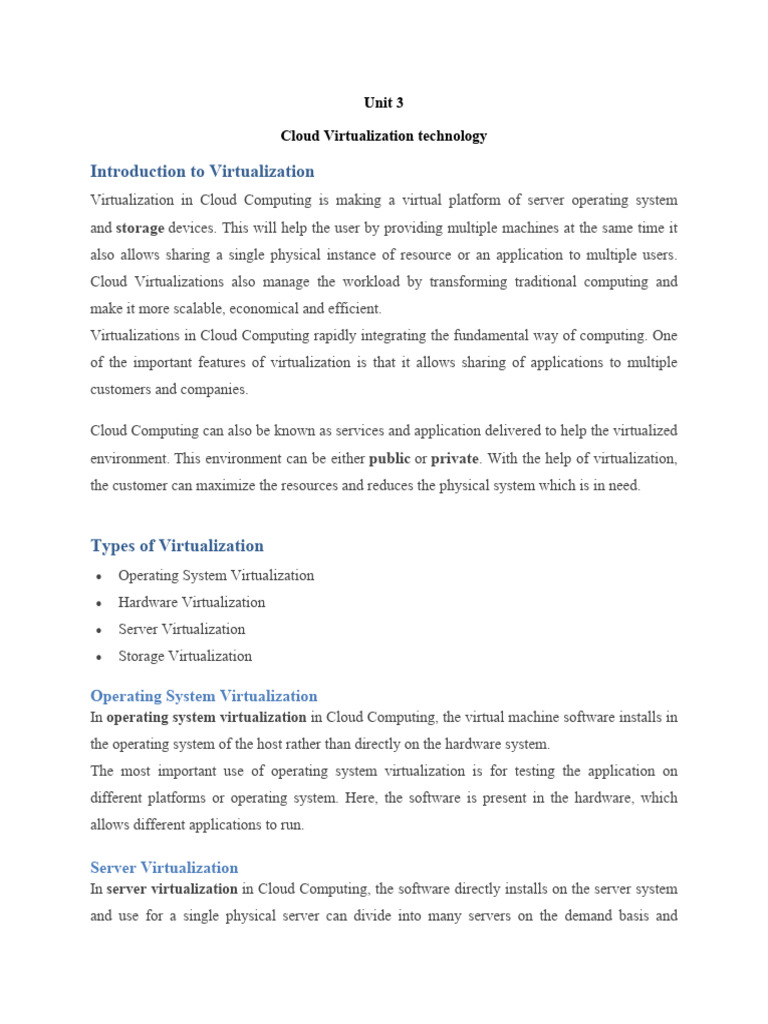 Unit 3 Cloud Virtualization Technology | PDF | Virtualization | Cloud Computing