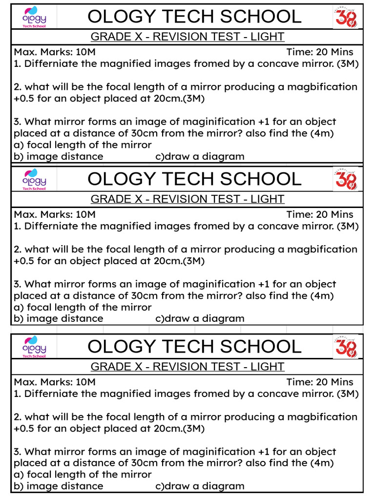 Light Revison Test | PDF