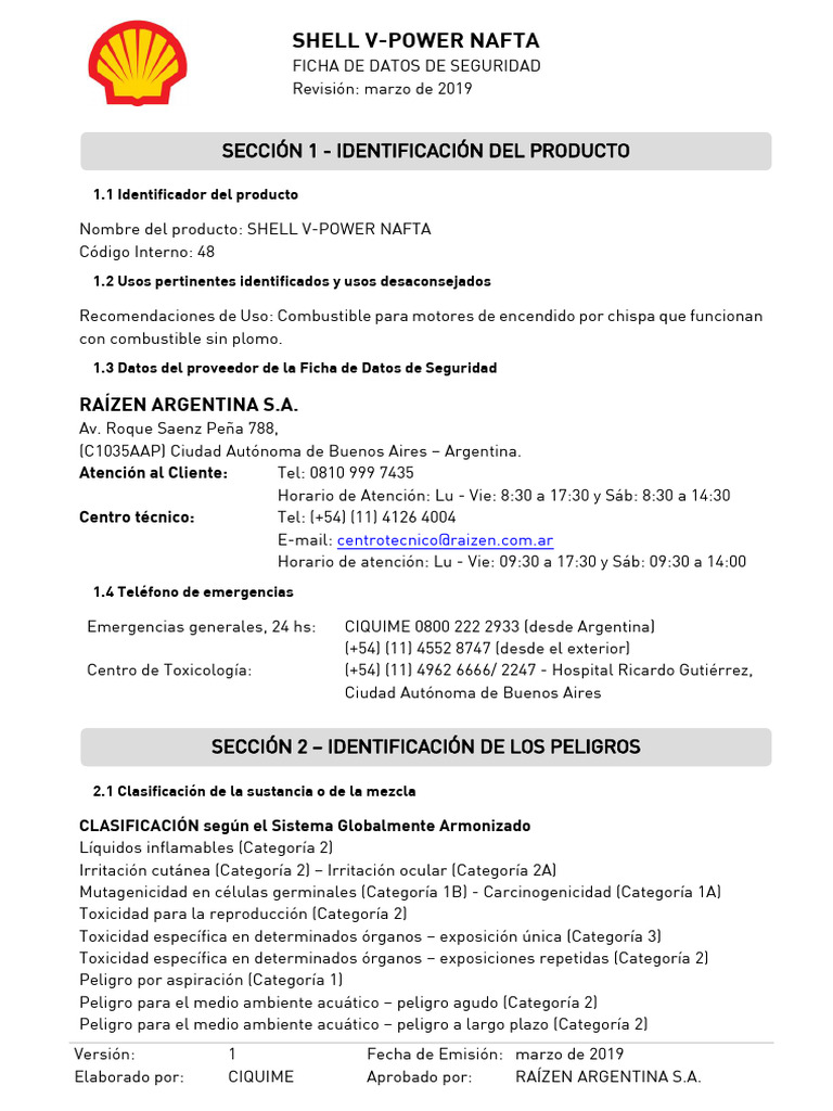 FDS - Shell V-Power Nafta | PDF | Química