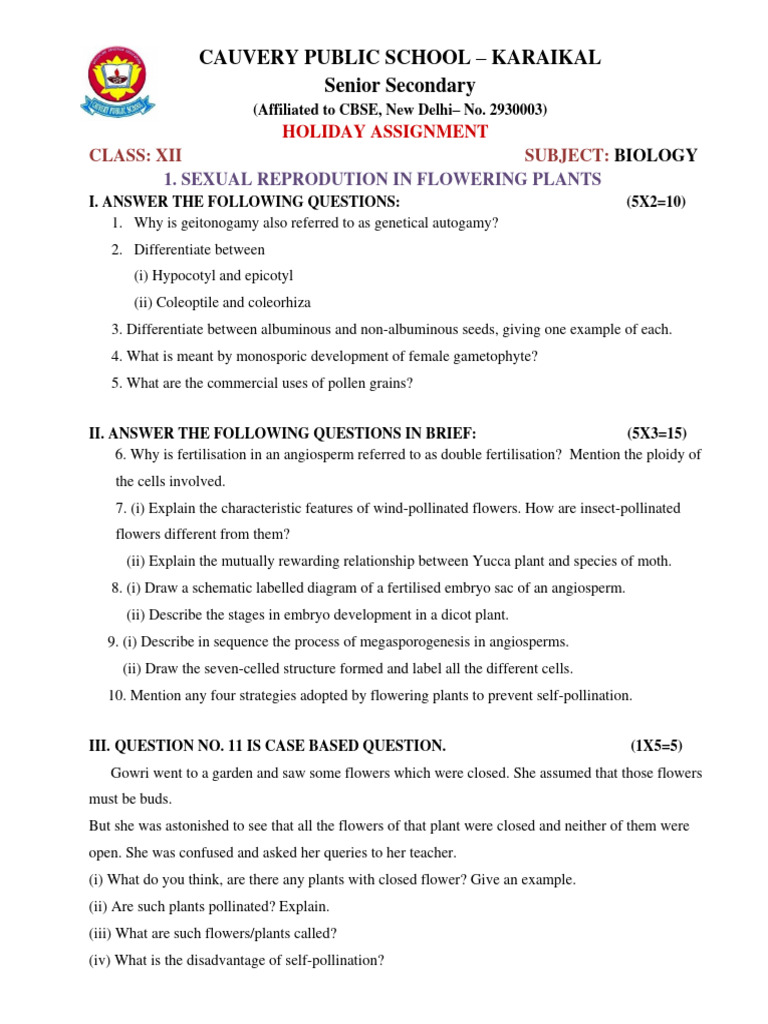 Class XII BIO Holiday Assignment | PDF | Wellness | Science & Mathematics