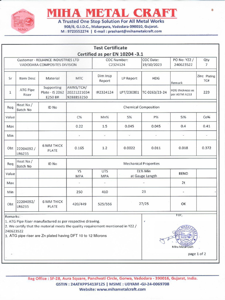 C2324124-1 Atg Pipe Riser Coc Po-240623522 | PDF