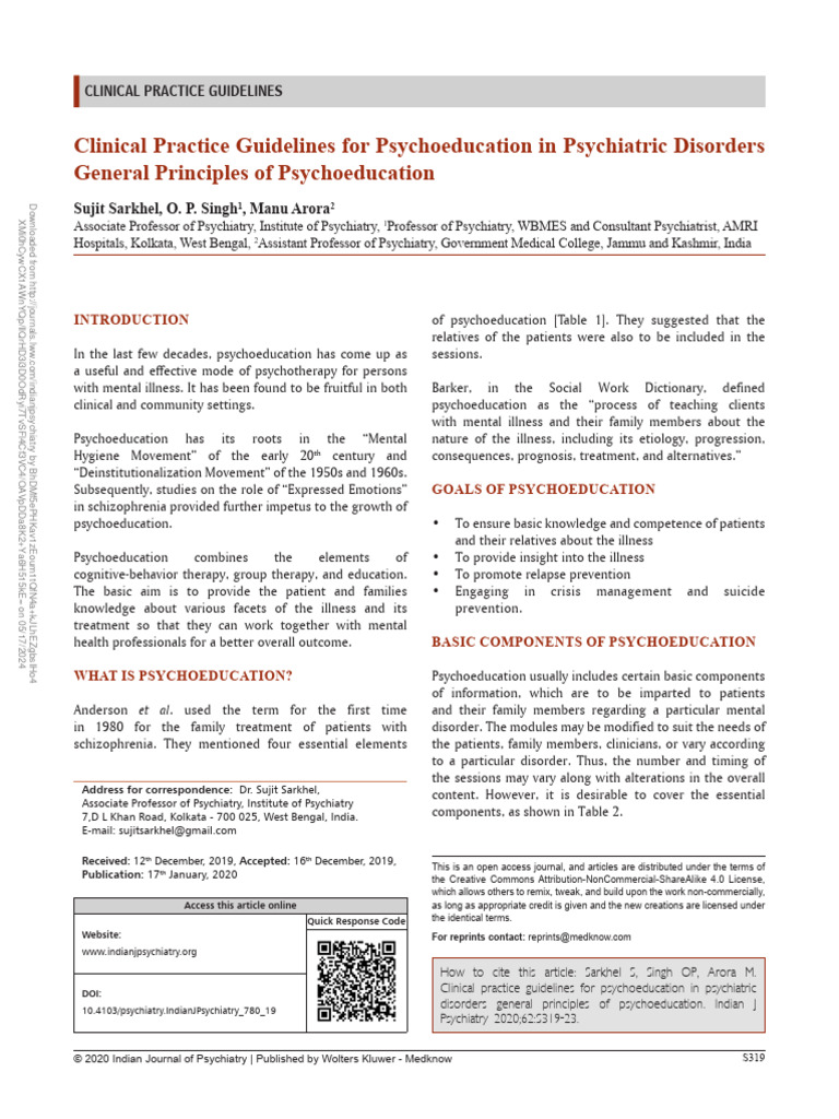 Psychoeducation Guidelines for Psychiatry | PDF | Mental Disorder ...