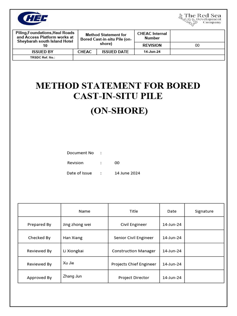 Method Statement for Bored Piles | PDF | Deep Foundation | Borehole