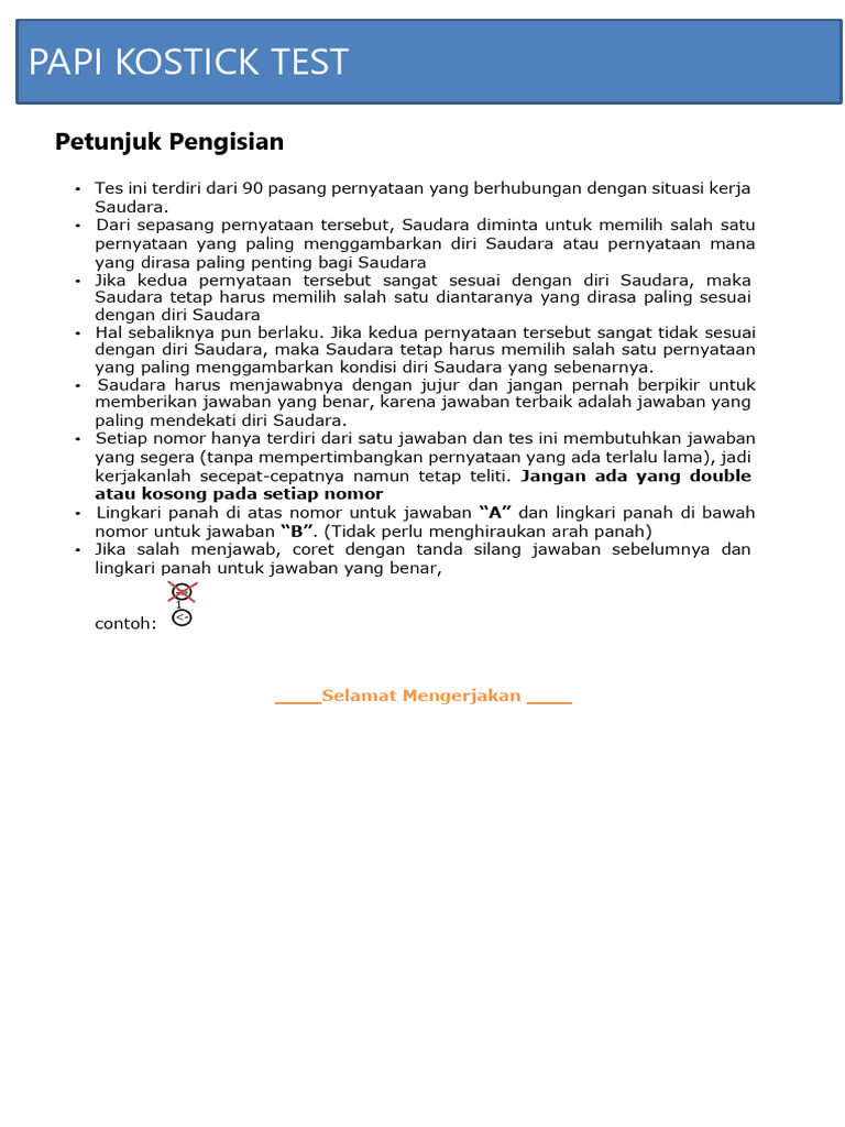 Tes PAPI Kostick: Petunjuk dan Soal | PDF | Karier & Perkembangan ...