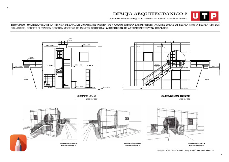 Corte y elevacion 2 | PDF | Grafito | Implementos de escritura