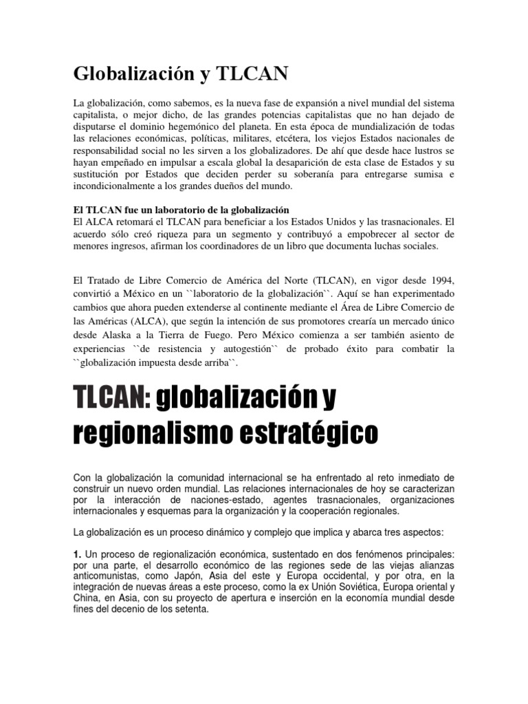 Globalización y TLCAN | PDF | Tratado de Libre Comercio Norteamericano ...