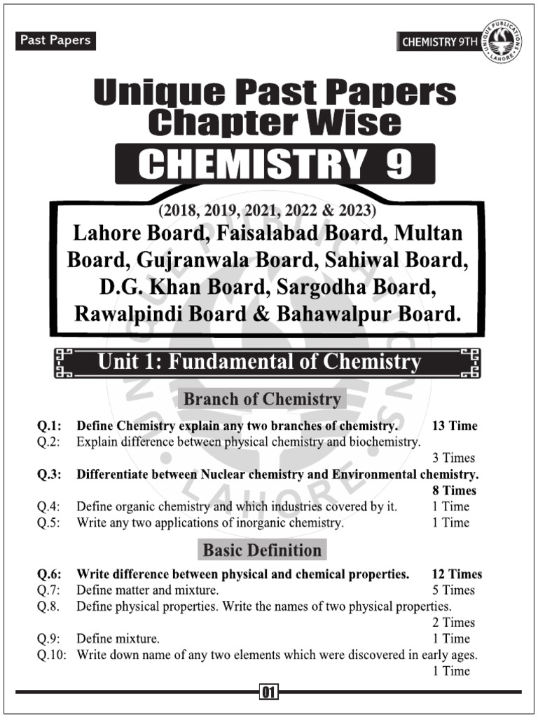 Past Paper Chem 9th Final | PDF
