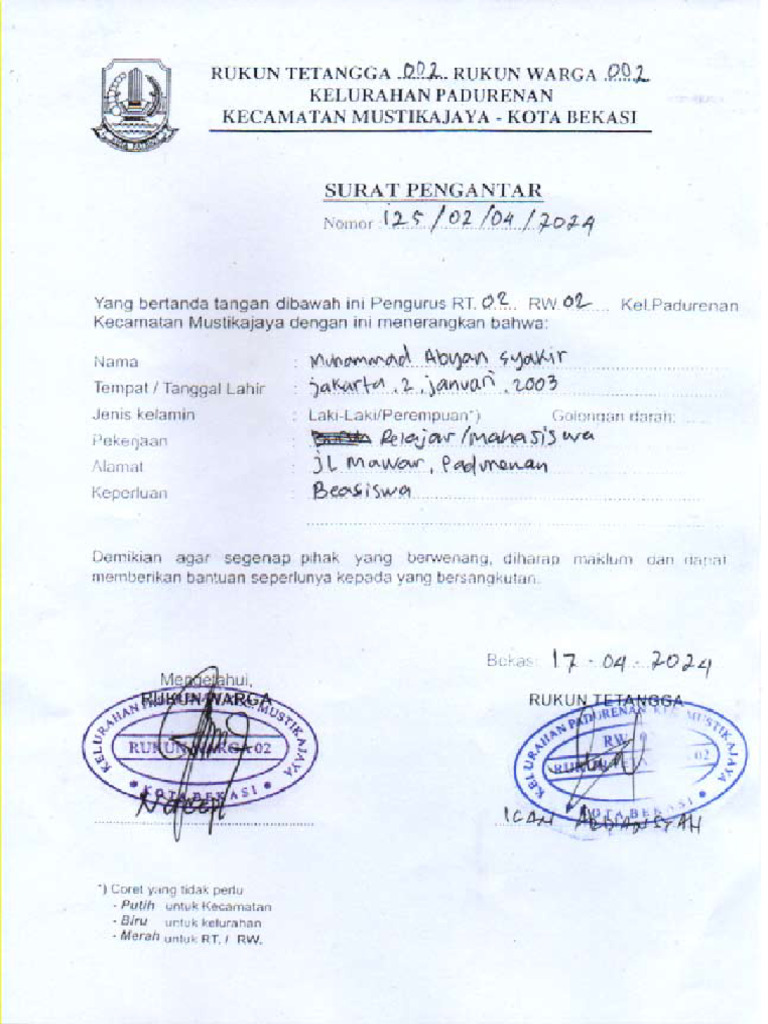 Surat Pengantar RT/RW | PDF