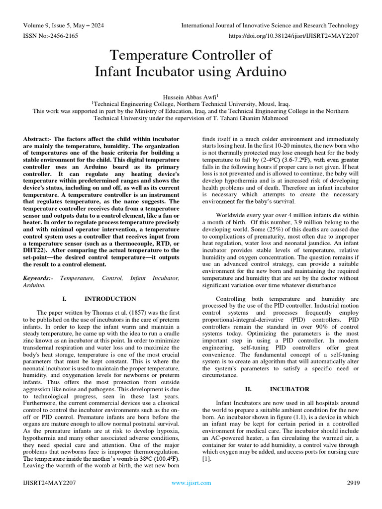 Temperature Controller of Infant Incubator Using Arduino | PDF | Neonatal Intensive Care Unit ...