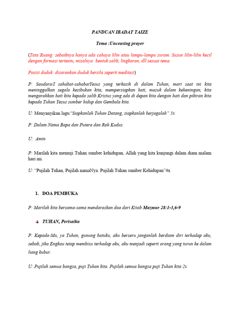 PANDUAN IBADAT TAIZE 04 Mei 2024 | PDF | Seni & Disiplin Bahasa