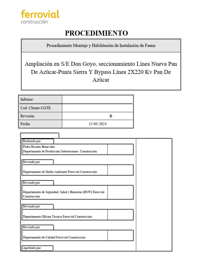 Procedimiento Montaje y Habilitación de Instalación de Faena | PDF | Residuos | Seguridad y ...