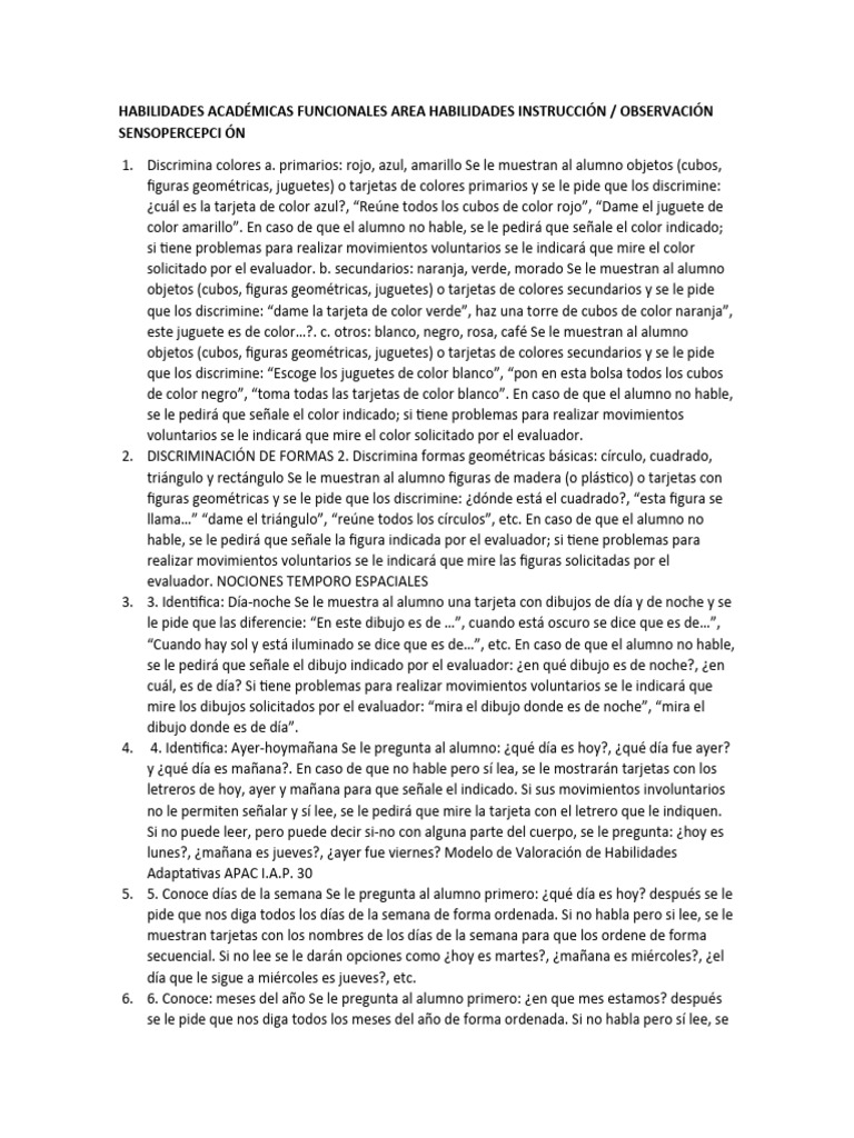 Habilidades Académicas Funcionales Area Habilidades Instrucción | PDF ...
