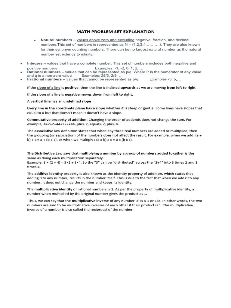 Math Problem Set Explanation | PDF | Multiplication | Numbers