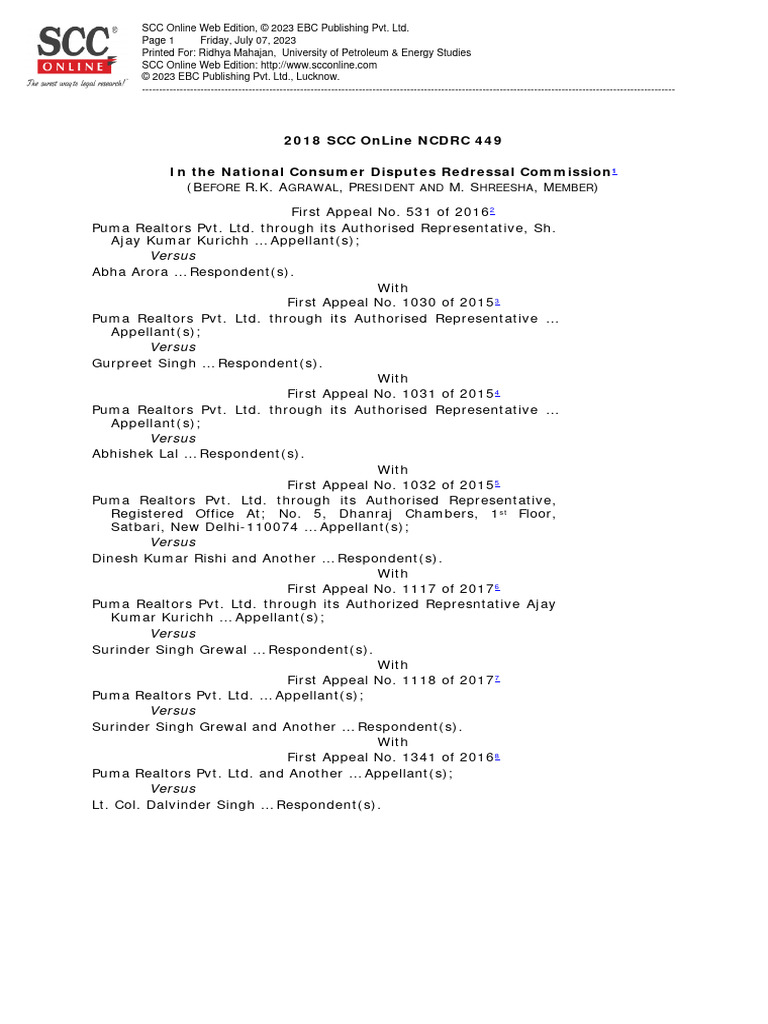 Puma Realtors Private Limited and Ors. v. Abha Arora and Ors | PDF ...