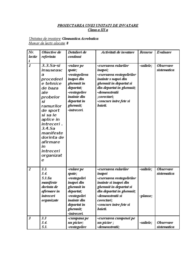 Proiectare Unei Unitati de Invatare Cls A 3a | PDF