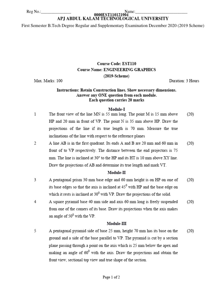 Engineering Graphics Exam Answer Key | PDF | Geometry | Euclidean Geometry