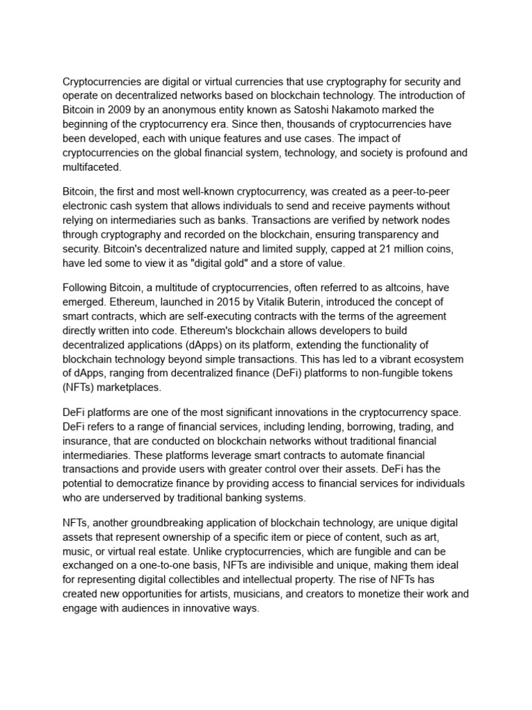 Understanding Cryptocurrencies and Their Impact | PDF | Cryptocurrency ...