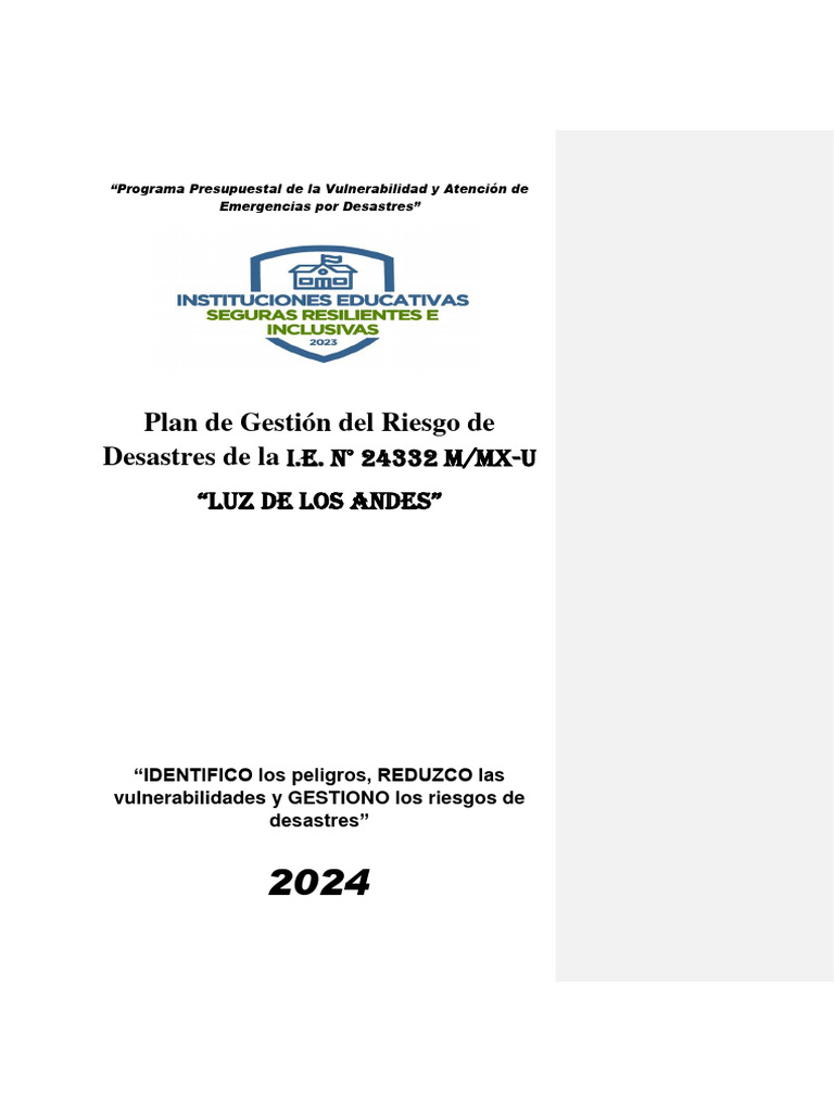 Plan - GRD - 2024 - I.E. 24332 | PDF | Radiación | Precipitación