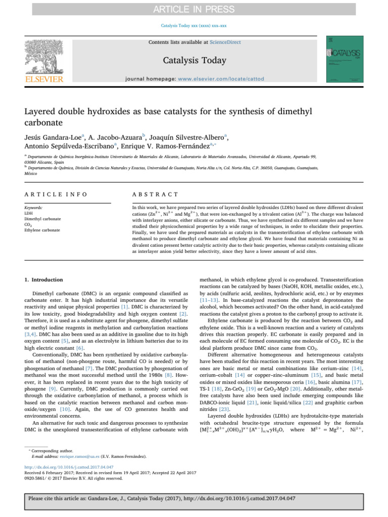 Layered Double Hydroxides As Base Cataly | PDF | Catalysis | Chemical ...