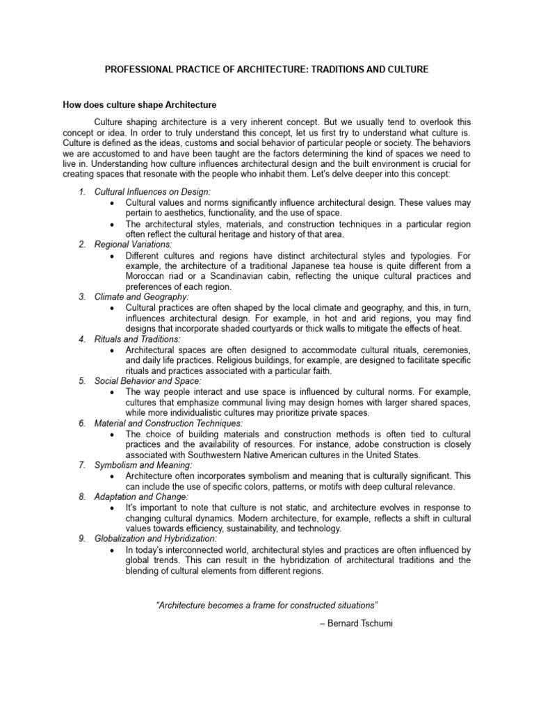 Culture's Impact on Architectural Design | PDF | Architect | Sustainability