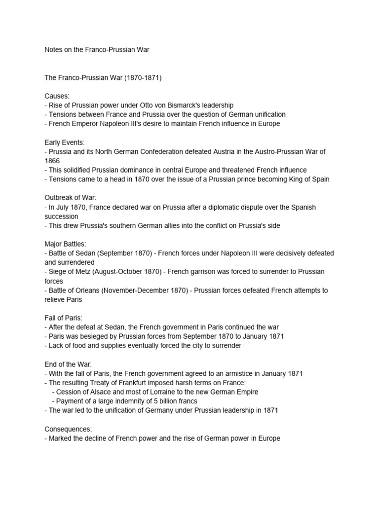 Notes On The Franco-Prussian War | PDF
