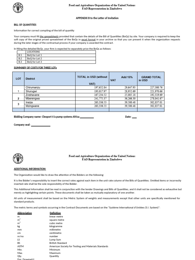 Appendix B - Bill of Quantities | Download Free PDF | Specification (Technical Standard ...