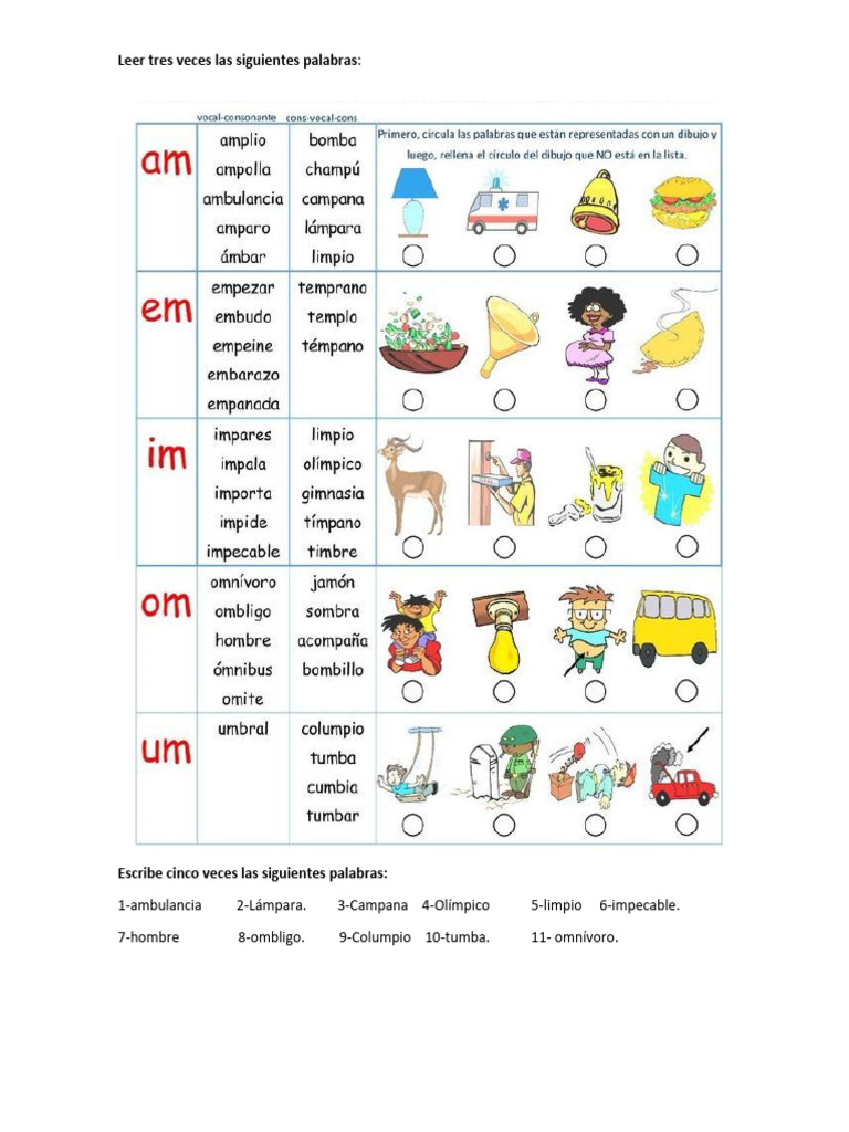 Palabras Con Am em Im Om Um | PDF | Libros para adolescentes