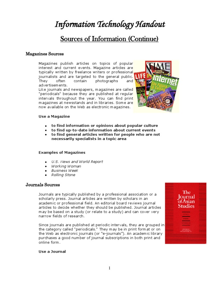 CAPE Unit 1 Module 1 Information Sources Handout | PDF | Libraries ...