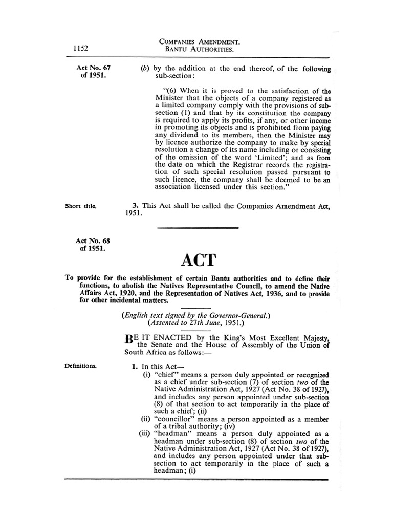 Bantu Authorities Act | PDF