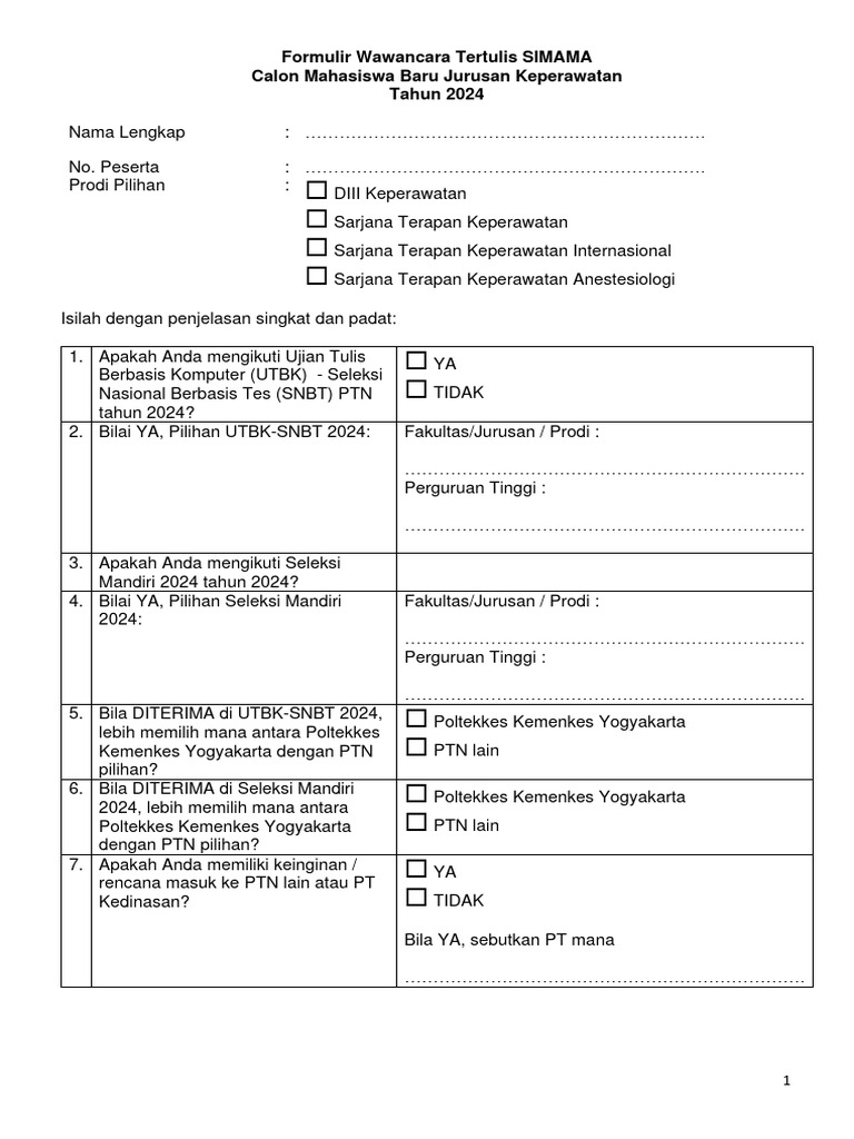 Form Wawancara Tertulis SIMAMA 2024 | PDF | Karier & Perkembangan | Bisnis