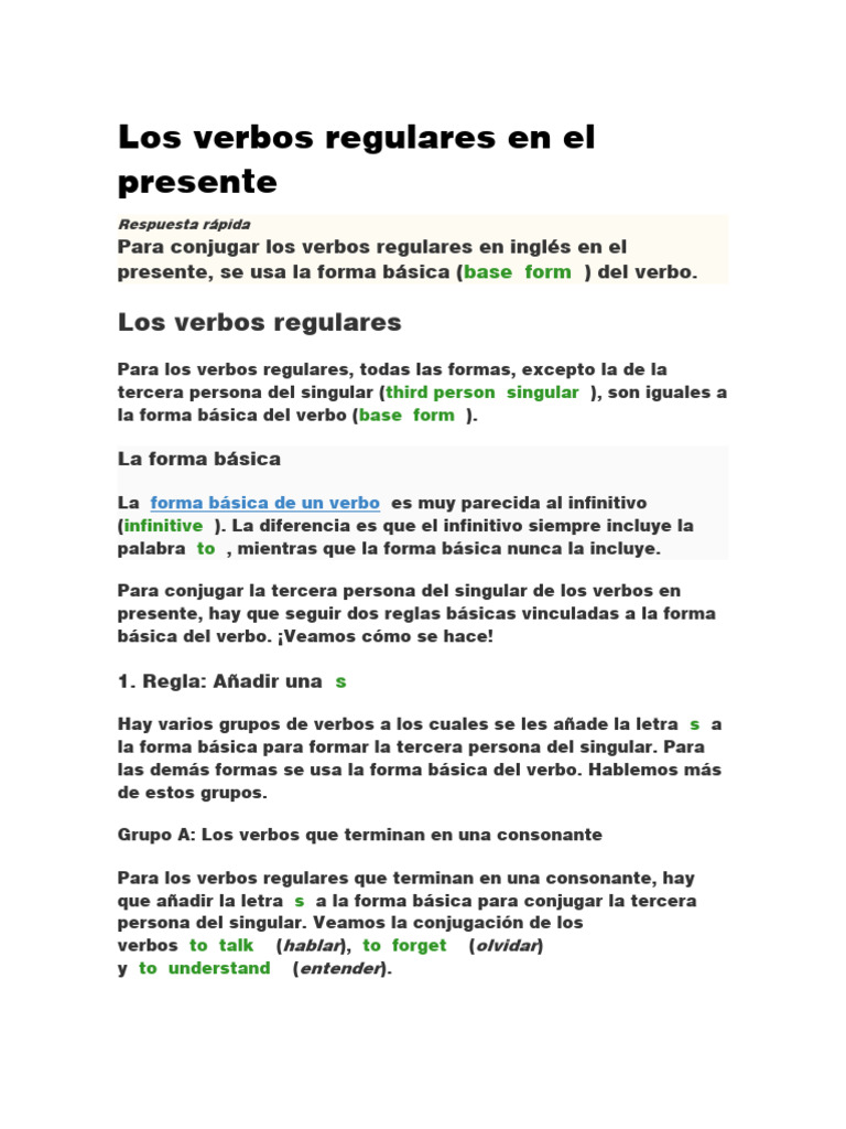 Conjugación de Verbos Regulares en Presente | PDF | Verbo | Conjugación ...