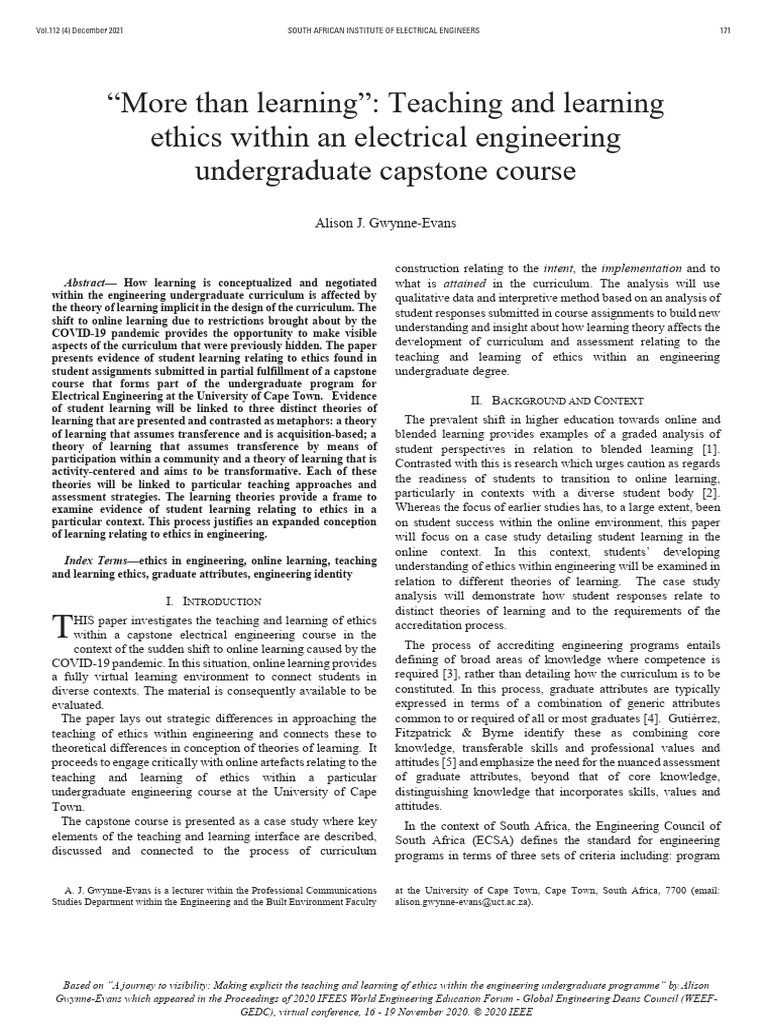 More Than Learning Teaching and Learning Ethics Within An Electrical Engineering Undergraduate ...
